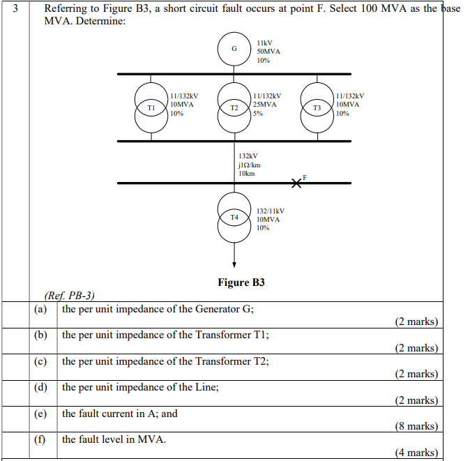 Solved 3 Referring to Figure B3, a short circuit fault | Chegg.com