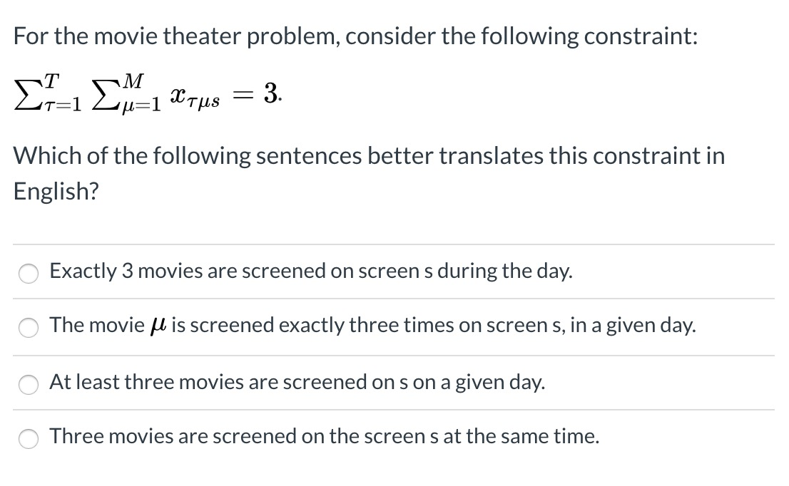For the movie theater problem, consider the following | Chegg.com