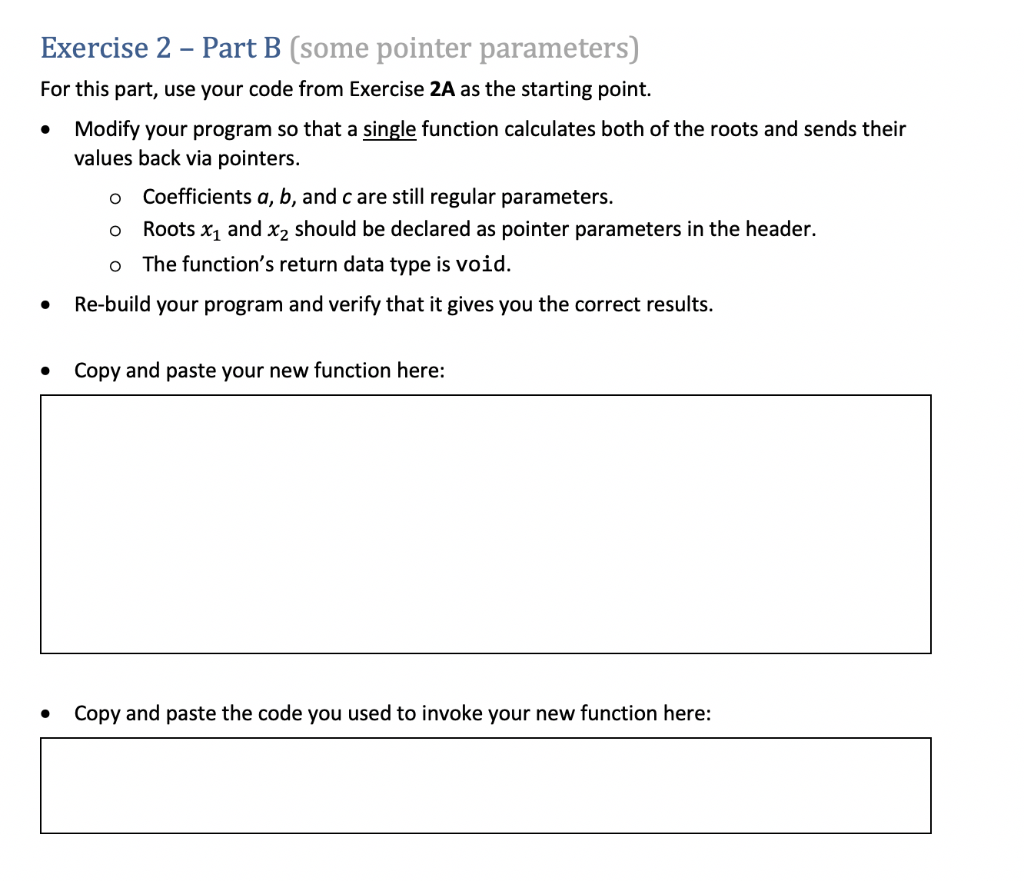 Solved Exercise 2 - Part A (no pointer parameters) For this | Chegg.com