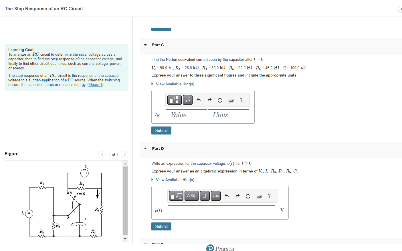 Solved The Step Response of an RC Circuit Part A Learning | Chegg.com