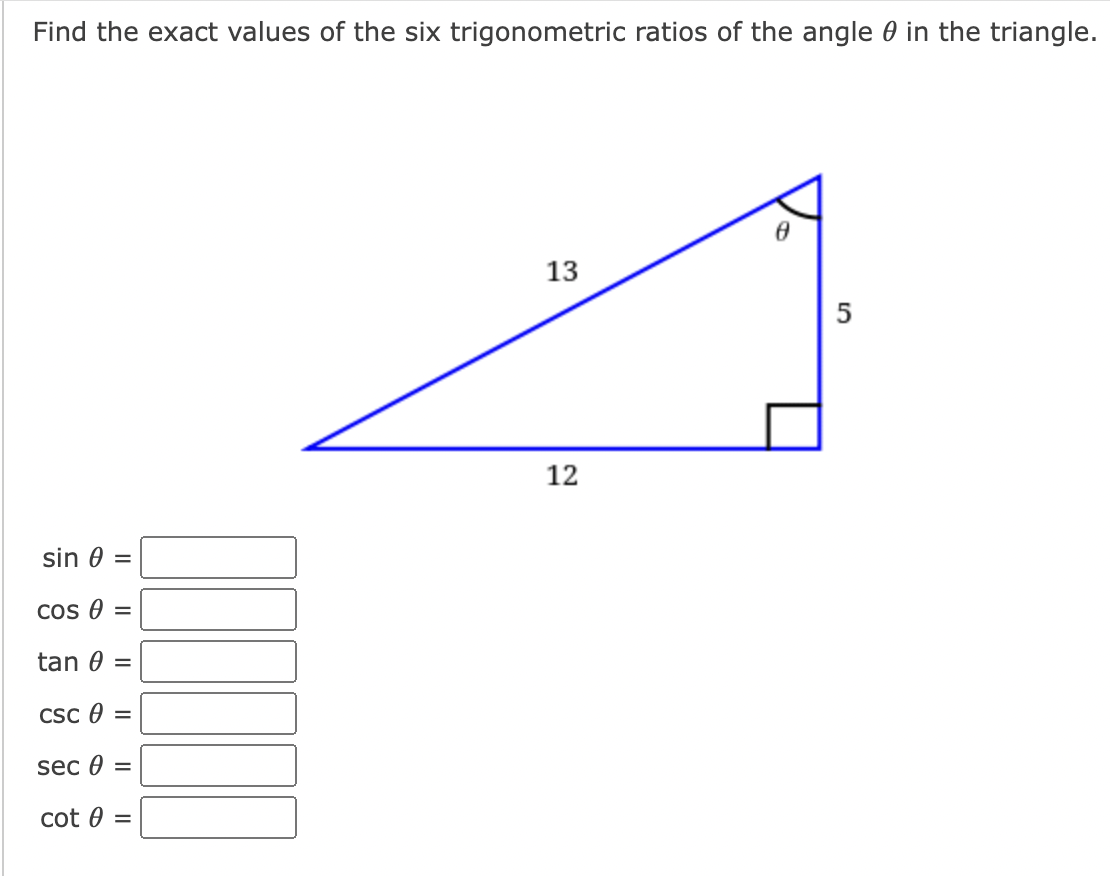 Solved Find the exact values of the six trigonometric ratios | Chegg.com