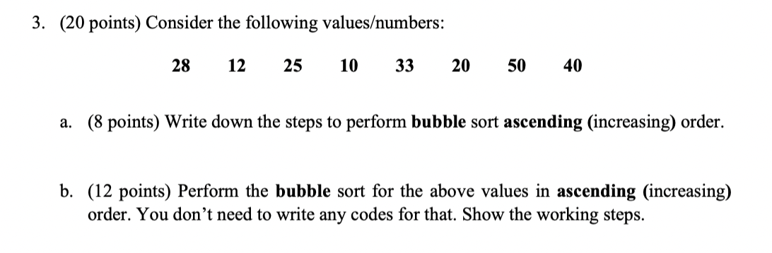 Solved (20 points) Consider the following values/numbers: | Chegg.com