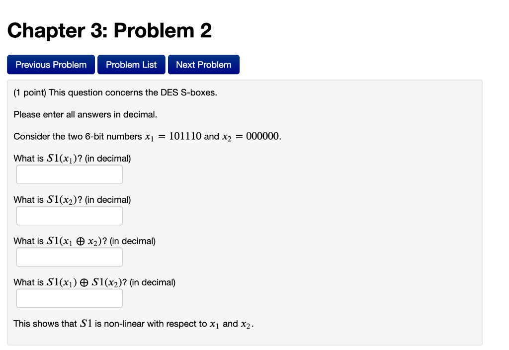 Solved (1 point) This question concerns the DES | Chegg.com
