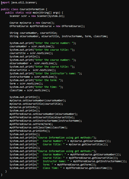 Solved The Output Is Course Information Course Number 