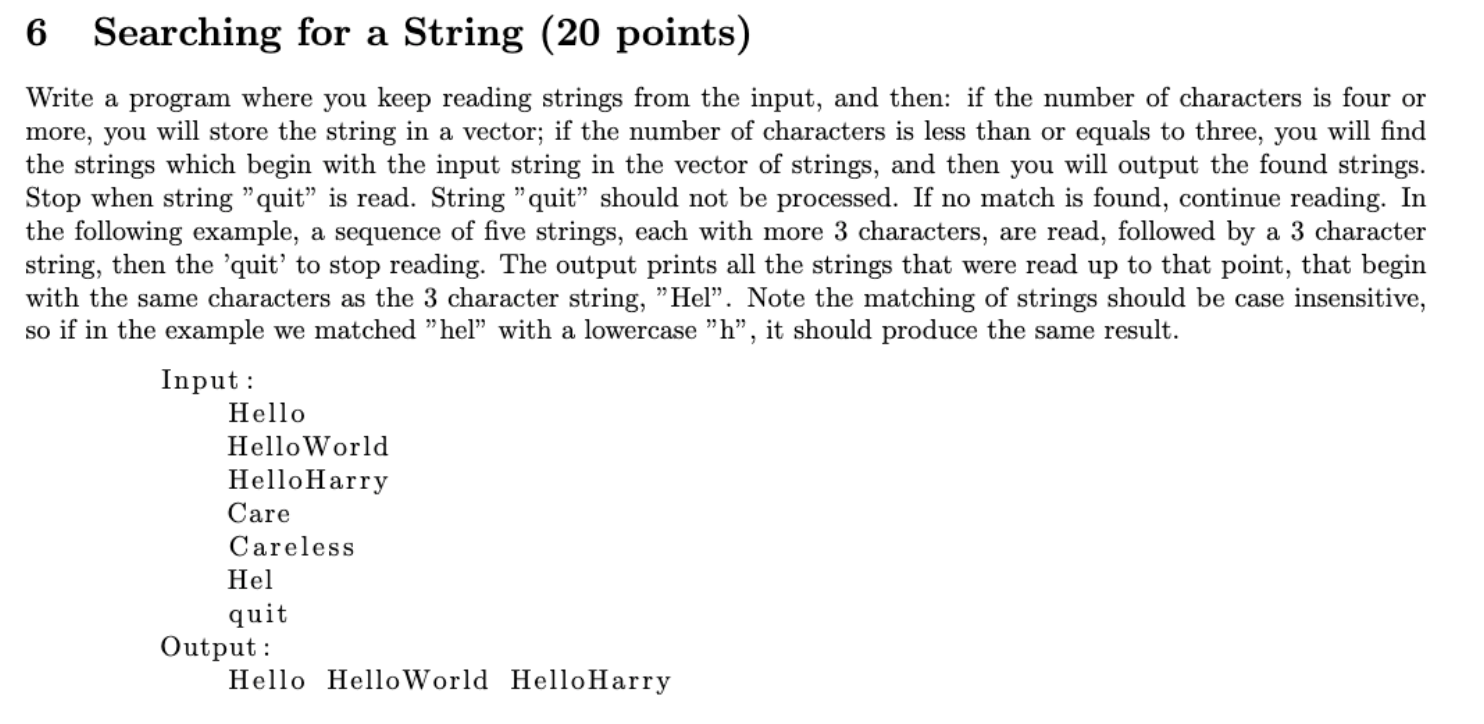 Solved 6 Searching for a String (20 points) Write a program | Chegg.com