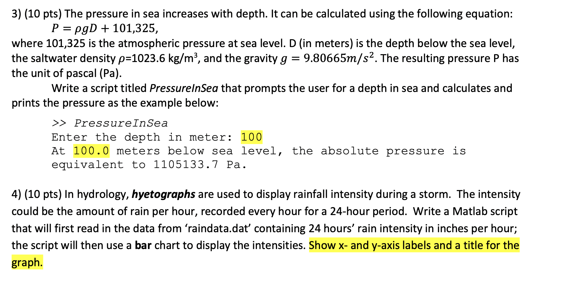 Solved 3) (10 pts) The pressure in sea increases with depth. | Chegg.com