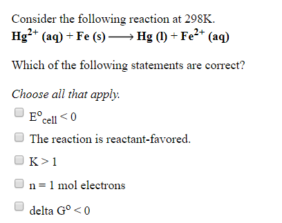 Solved Consider the following reaction at 298 K Which of the | Chegg.com