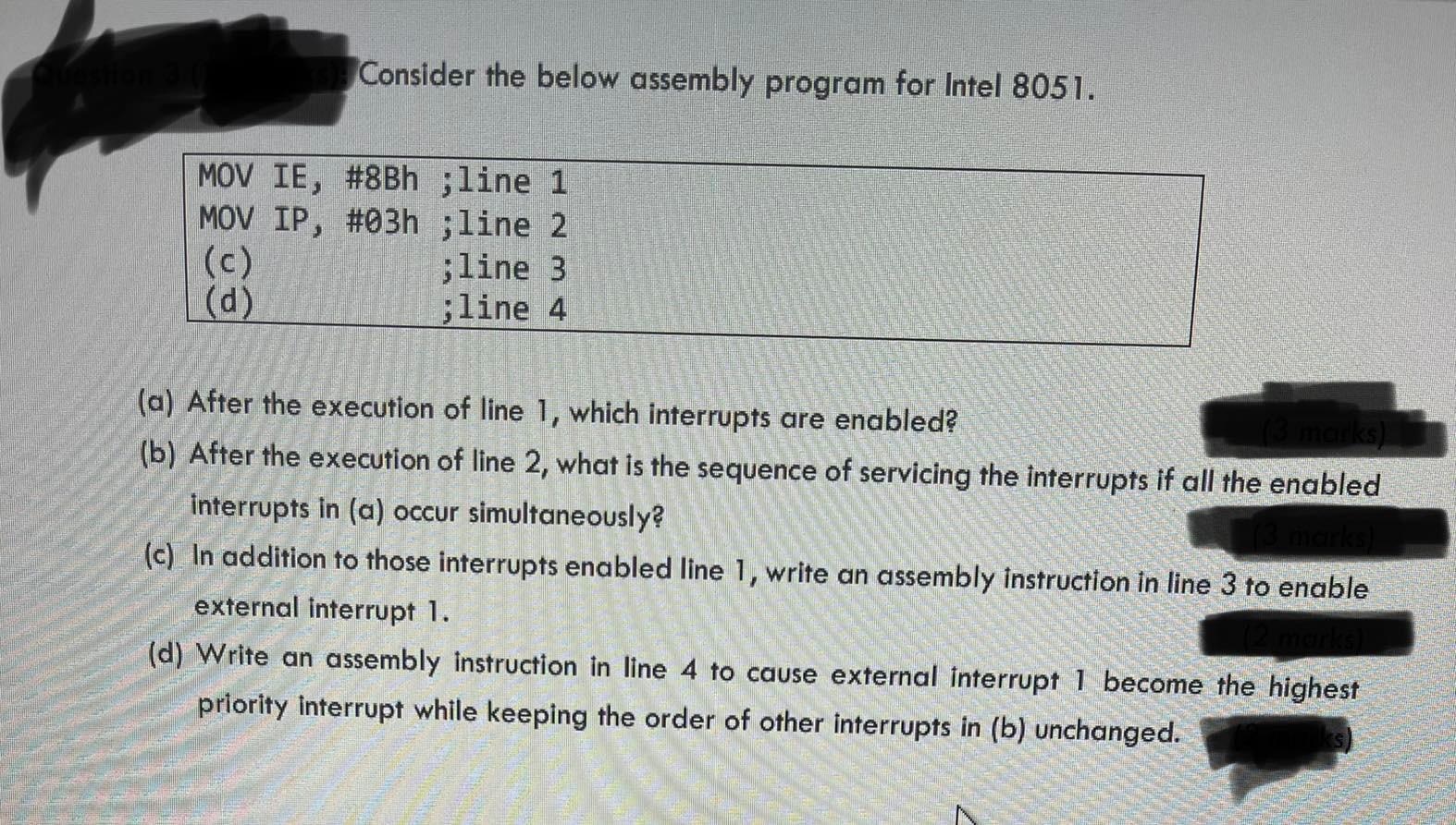 Solved Consider the below assembly program for Intel 8051. | Chegg.com