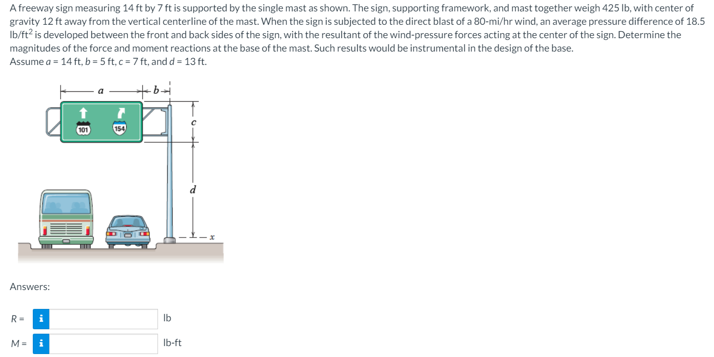 Solved A freeway sign measuring 14 ft by 7 ft is supported | Chegg.com