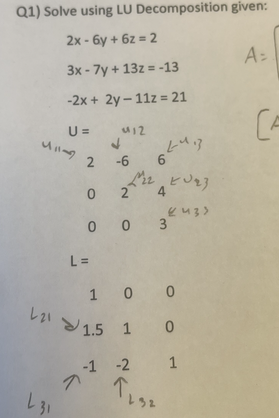Solved Q1) Solve using LU Decomposition given: | Chegg.com