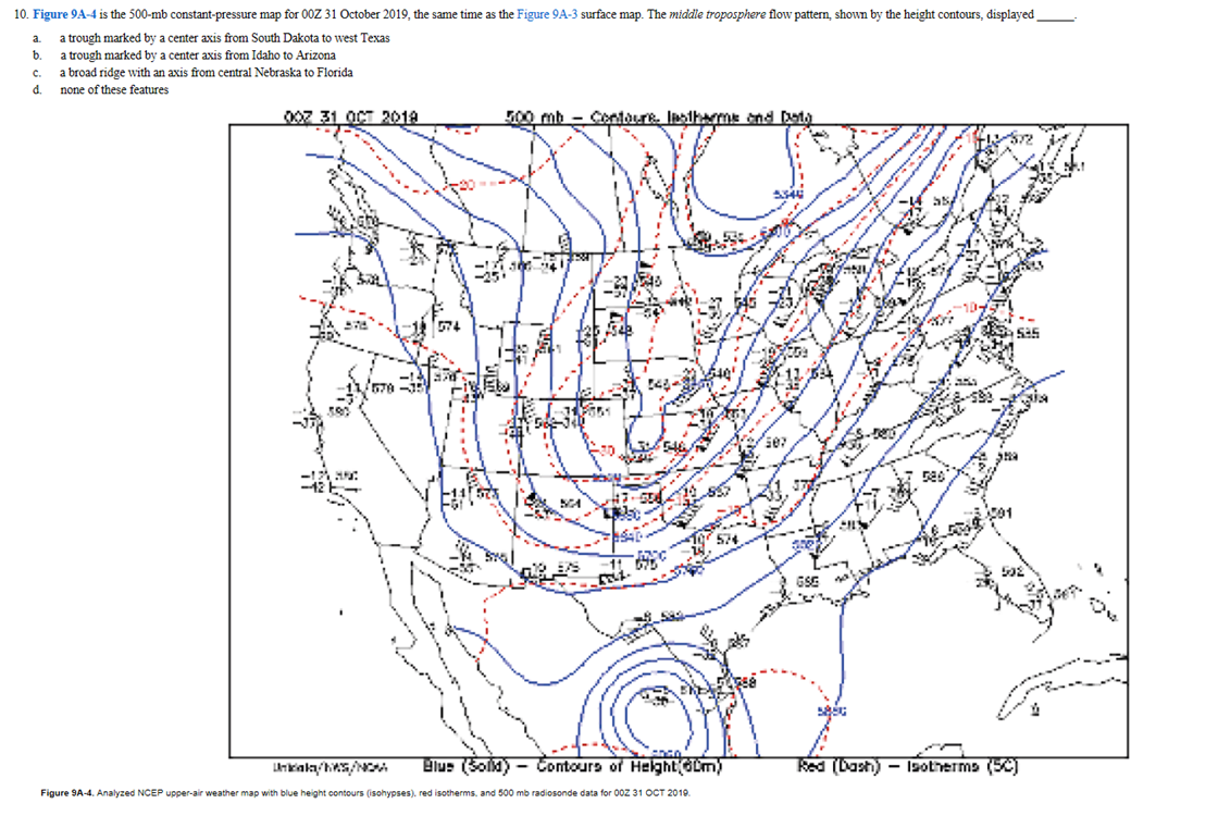 Solved 10. Figure 9A-4 is the 500- mb constant-pressure map | Chegg.com