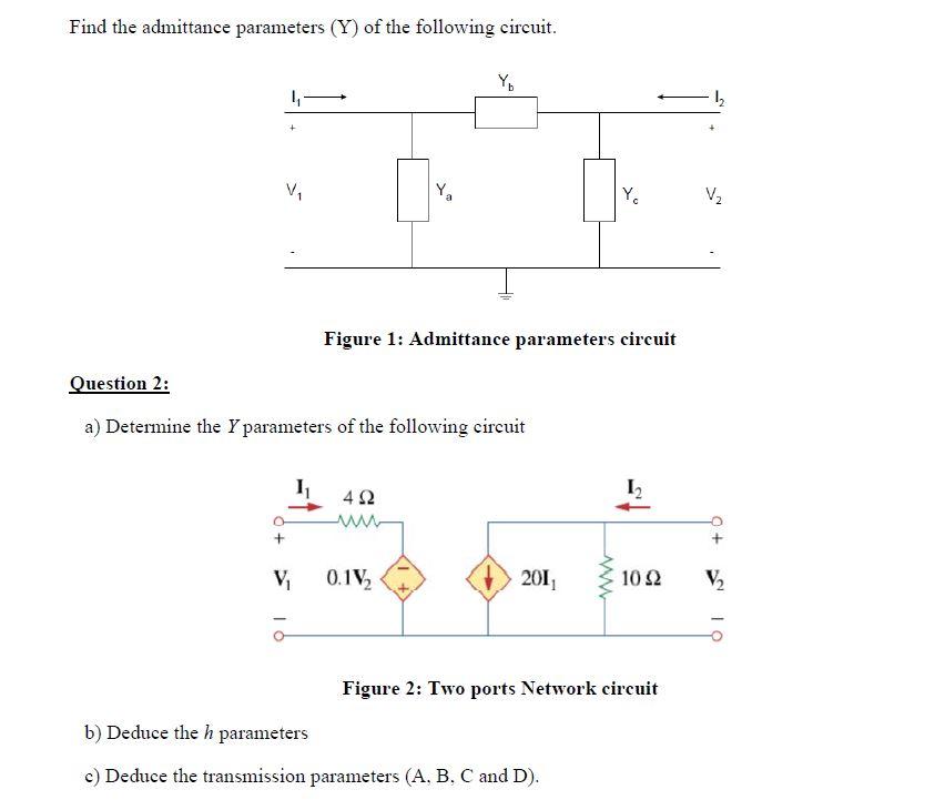 Solved Find the admittance parameters (Y) of the following | Chegg.com