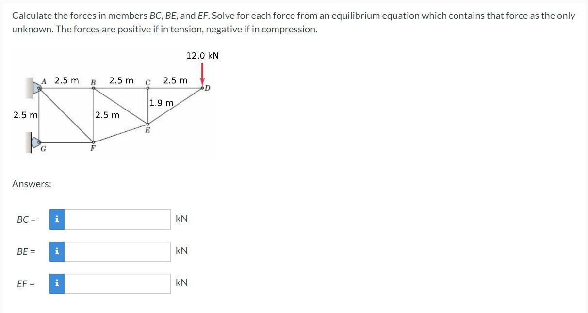 Solved Calculate the forces in members BC,BE, and EF. Solve | Chegg.com