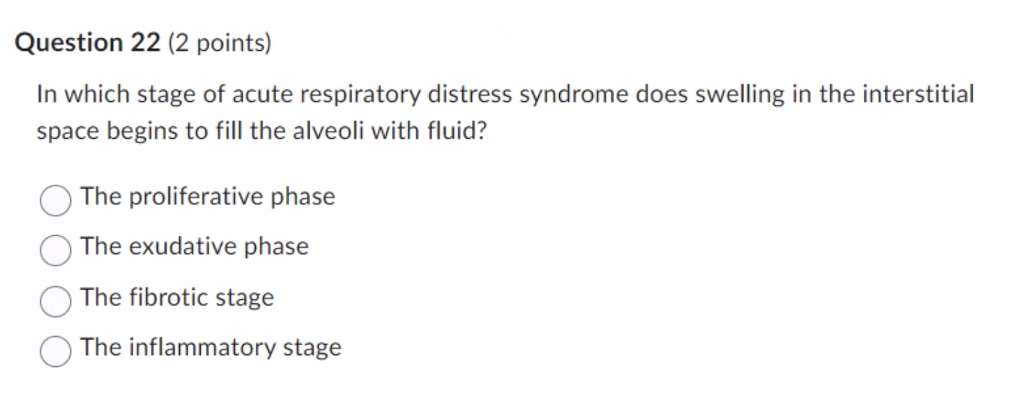 Solved In which stage of acute respiratory distress syndrome | Chegg.com