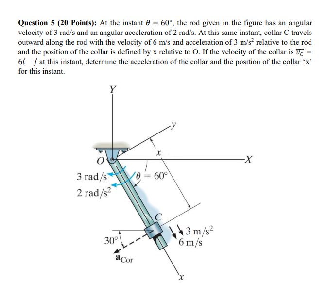 Solved Question 5 (20 Points): At the instant θ=60∘, the rod | Chegg.com