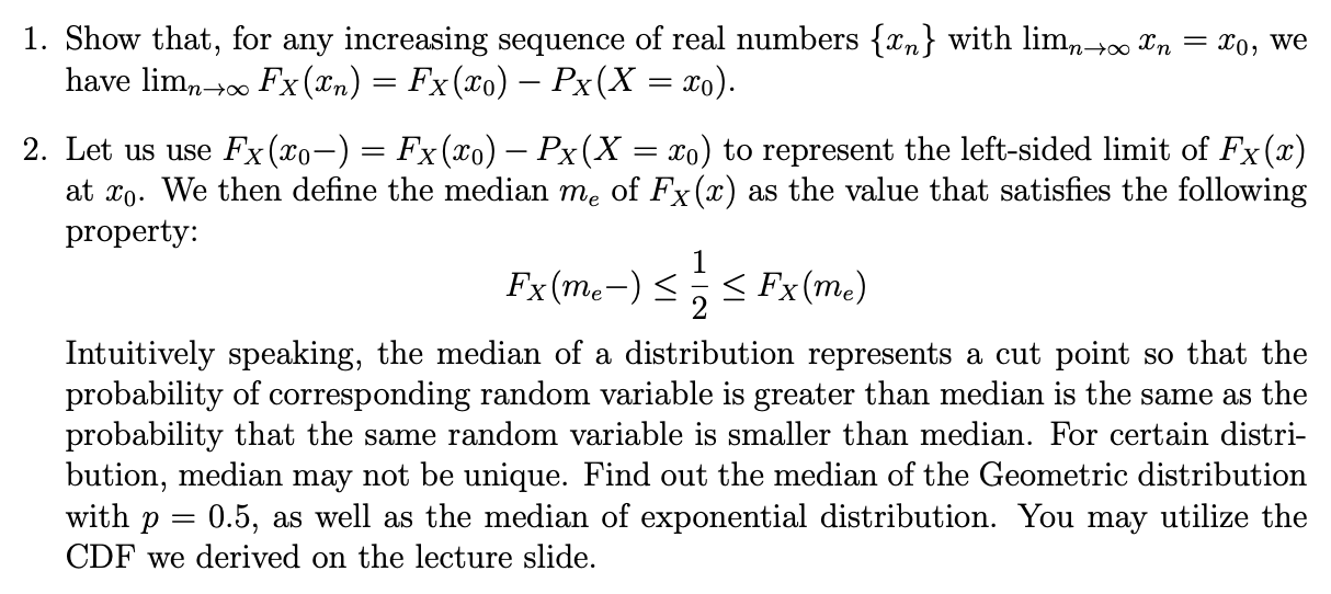 Solved 1. Show that, for any increasing sequence of real | Chegg.com