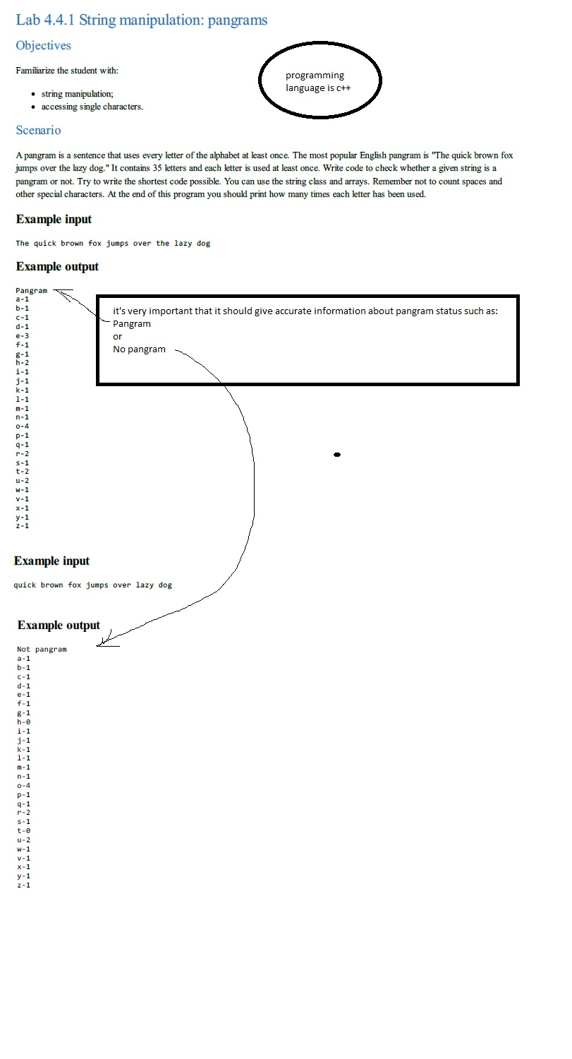 Solved Lab 4.4.1 String manipulation: pangrams Objectives | Chegg.com