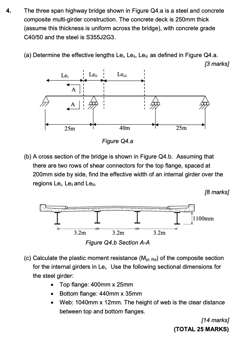 Solved The three span highway bridge shown in Figure Q4.a is | Chegg.com