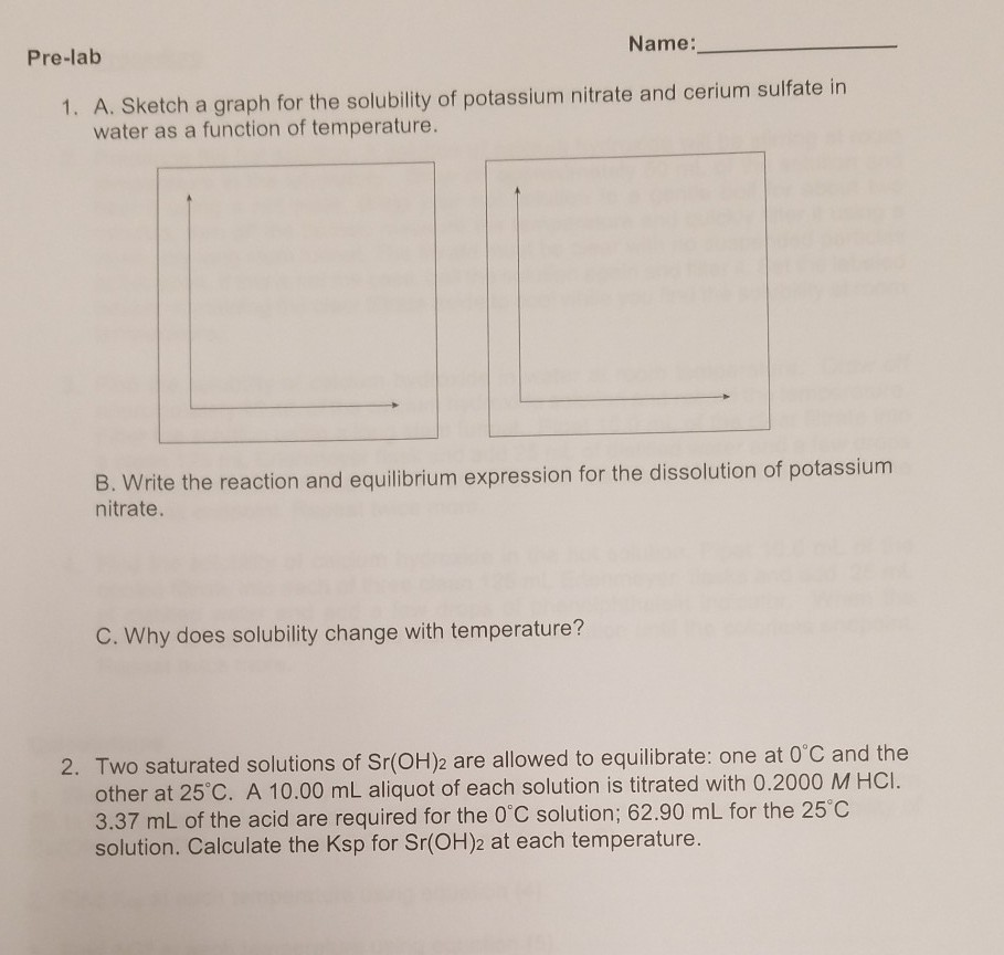 Solved Pre-lab Name: 1. A. Sketch a graph for the solubility | Chegg.com