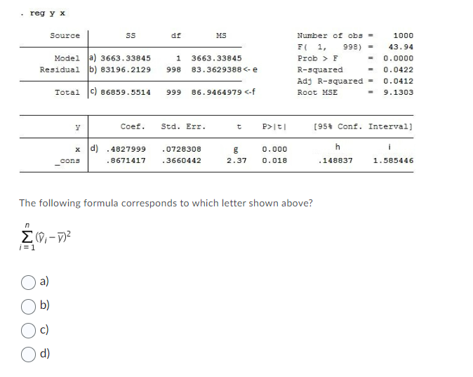 Solved The following formula corresponds to which letter | Chegg.com