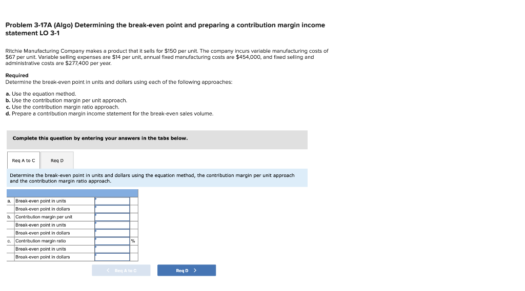 Solved Problem 3-17A (Algo) Determining the break-even point | Chegg.com