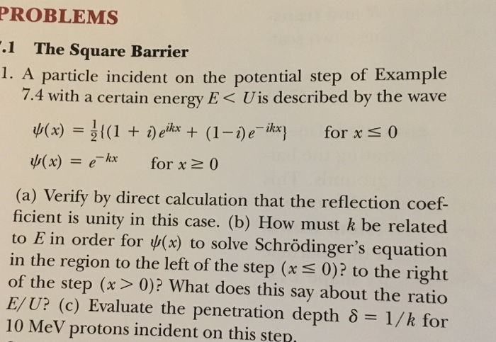 Solved A particle incident on the potential step of example | Chegg.com