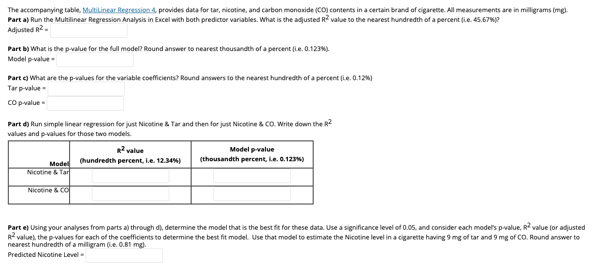 Solved The accompanying table, MultiLinear Regression 4, | Chegg.com