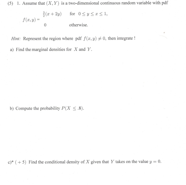 Solved (5) 1. Assume that (X,Y) is a two-dimensional | Chegg.com