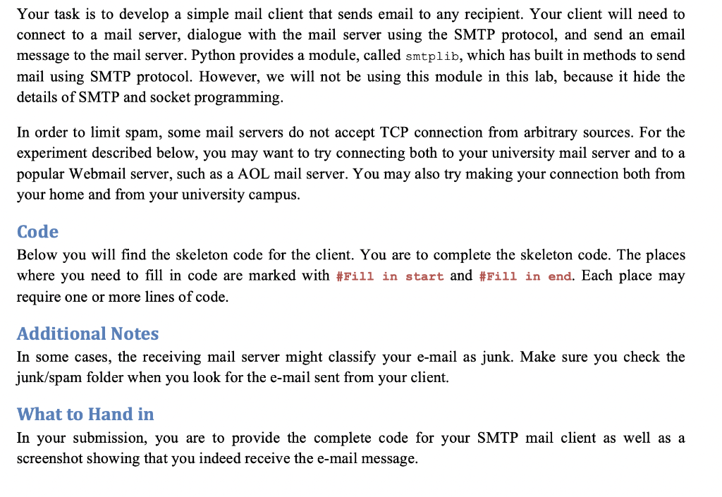 Solved Skeleton Python Code for the Mail Client from socket | Chegg.com