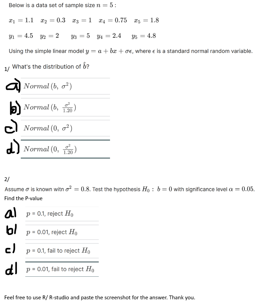 Solved Below is a data set of sample size n=5 : | Chegg.com
