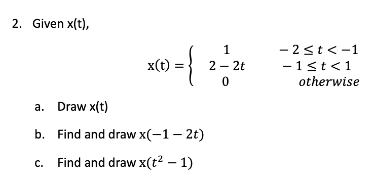 Solved 2. Given x(t), 1 xw = { 2-2 - 2 | Chegg.com