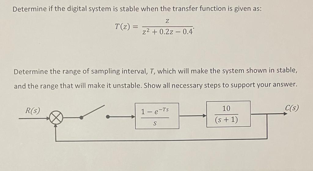 Solved Determine if the digital system is stable when the | Chegg.com