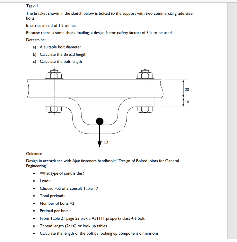Solved The bracket shown in the sketch below is bolted to | Chegg.com