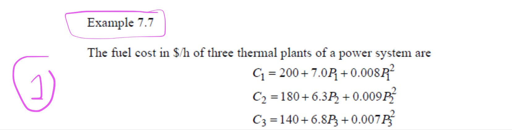 Solved Repeat Example 7.7 on optimal dispatch of generation | Chegg.com