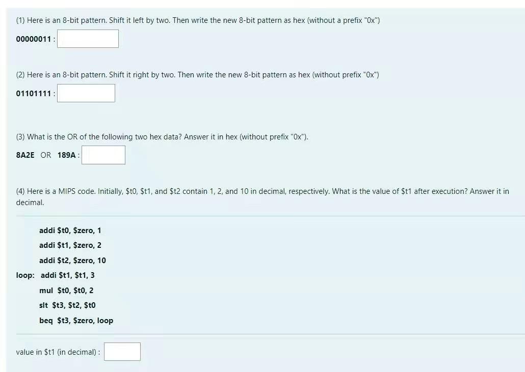 Solved (1) Here is an 8-bit pattern. Shift it left by two. | Chegg.com