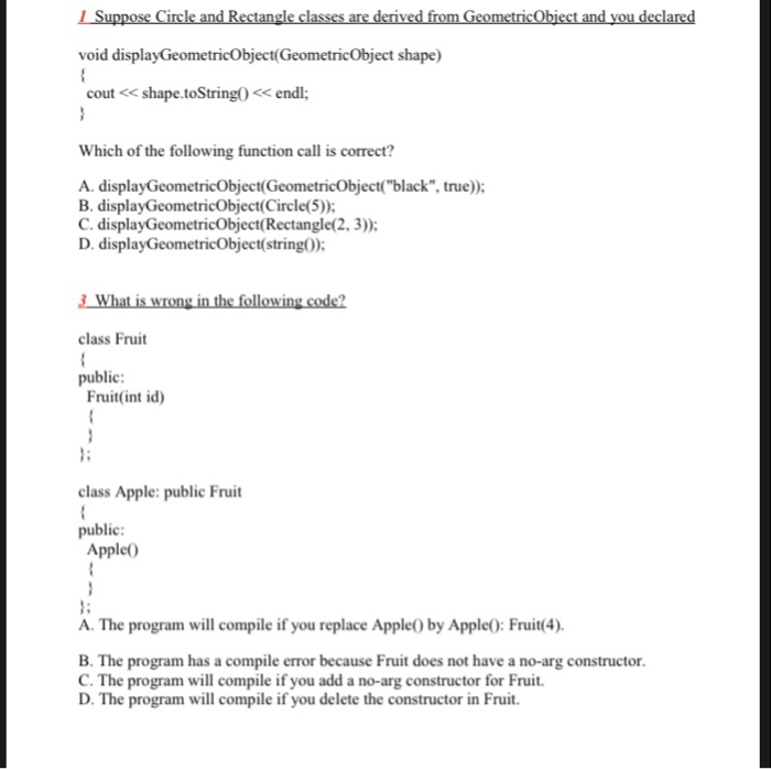 Solved void displayGeometricObject(GeometricObject shape) | Chegg.com