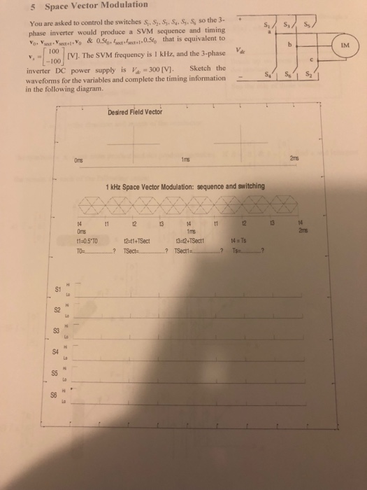 Solved 5 Space Vector Modulation You are asked to control | Chegg.com