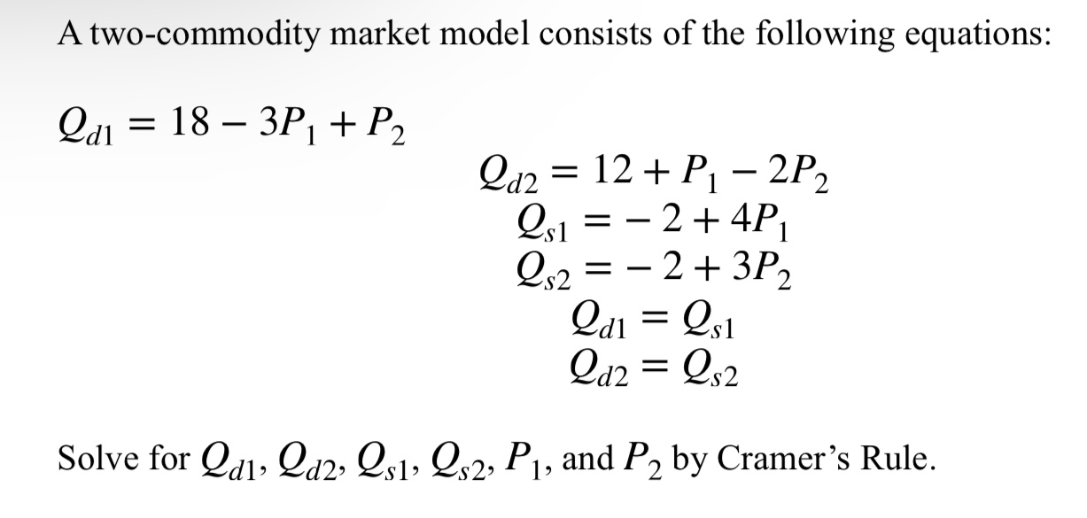 Solved A two-commodity market model consists of the | Chegg.com