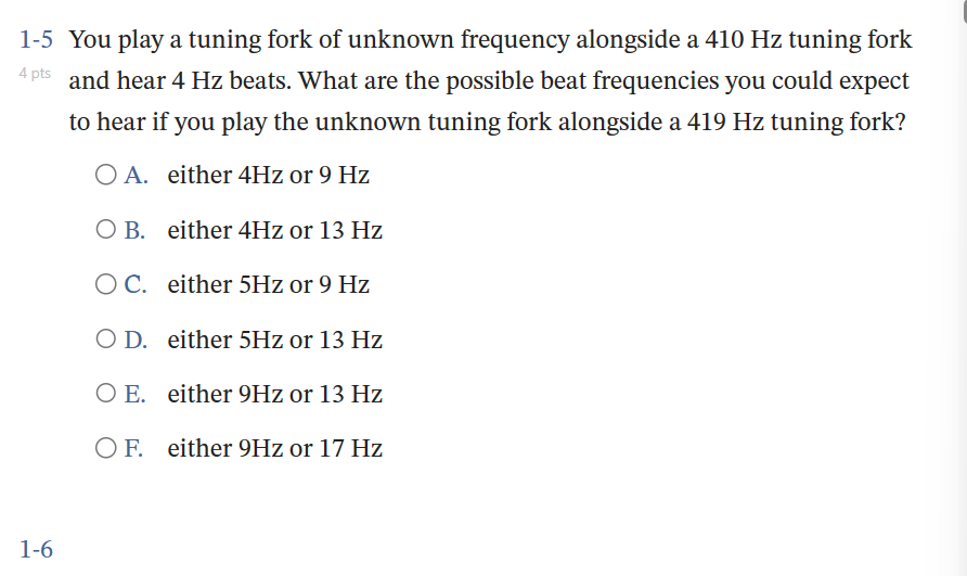 Solved 1-5 You play a tuning fork of unknown frequency | Chegg.com
