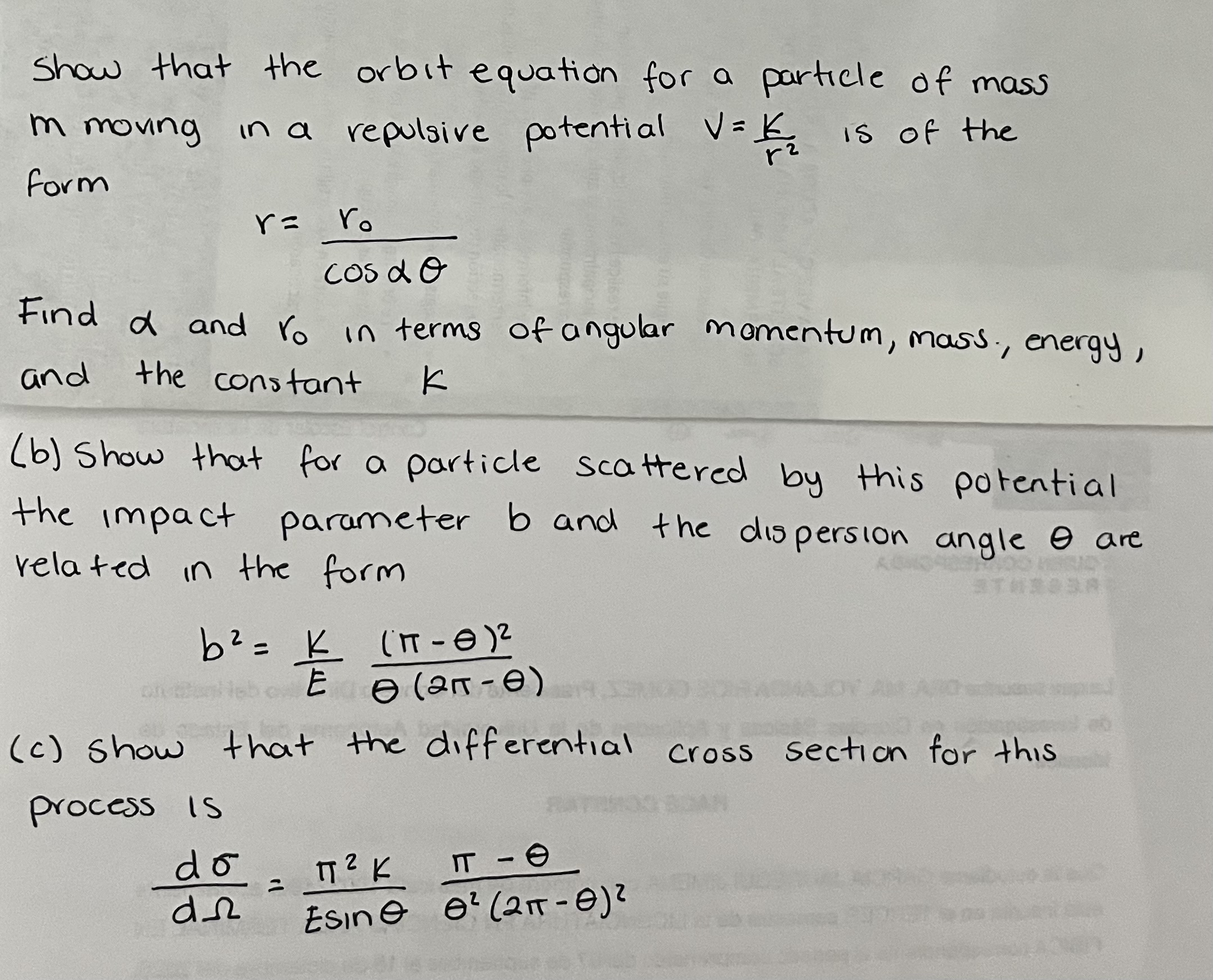 Solved Show that the orbit equation for a particle of mass m | Chegg.com