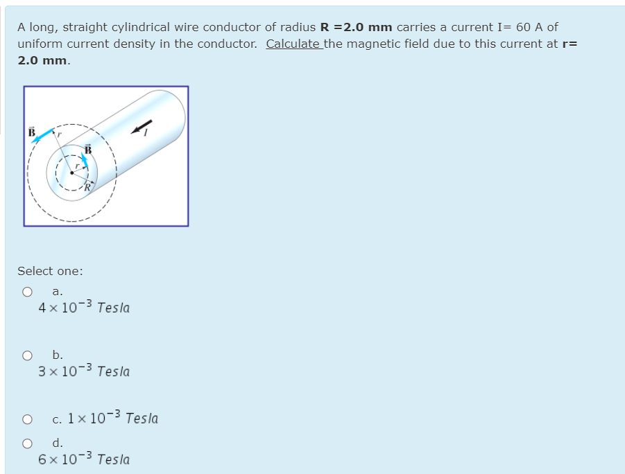 Solved A long, straight cylindrical wire conductor of radius | Chegg.com