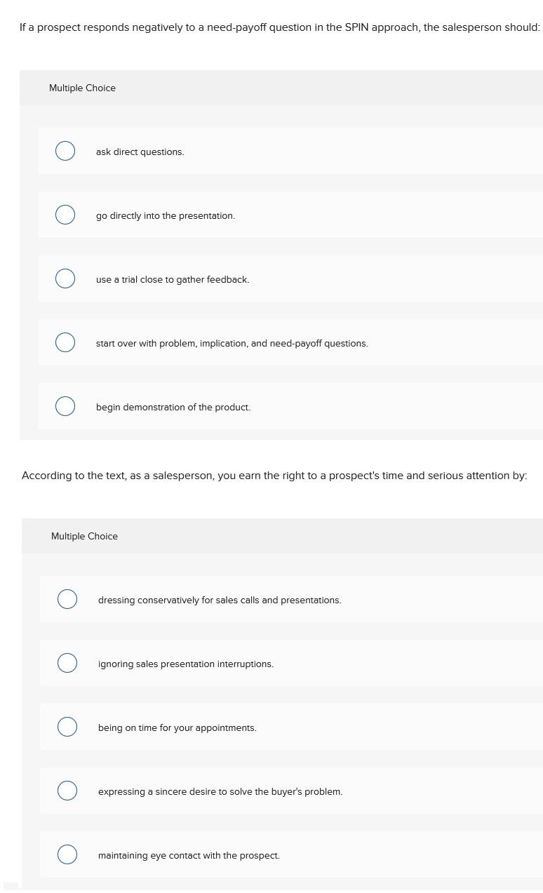 Solved If a prospect responds negatively to a need-payoff | Chegg.com
