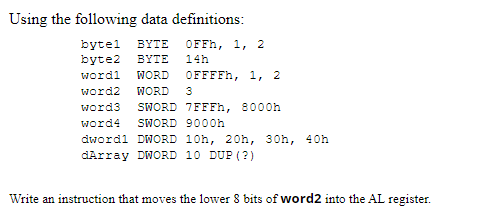 Solved Using the following data definitions: byte1 BYTE | Chegg.com