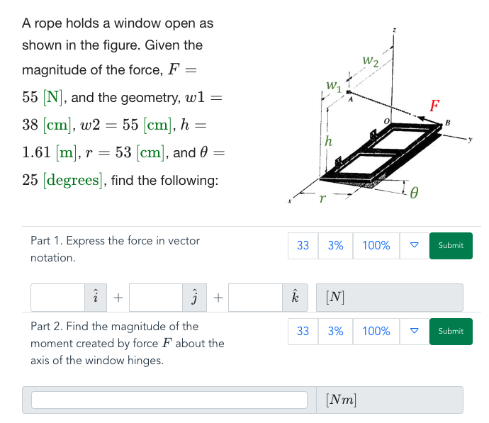 Solved A rope holds a window open as shown in the figure. | Chegg.com