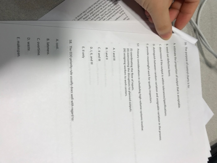 Solved 56. The purpose of control charts is to B. weed out | Chegg.com