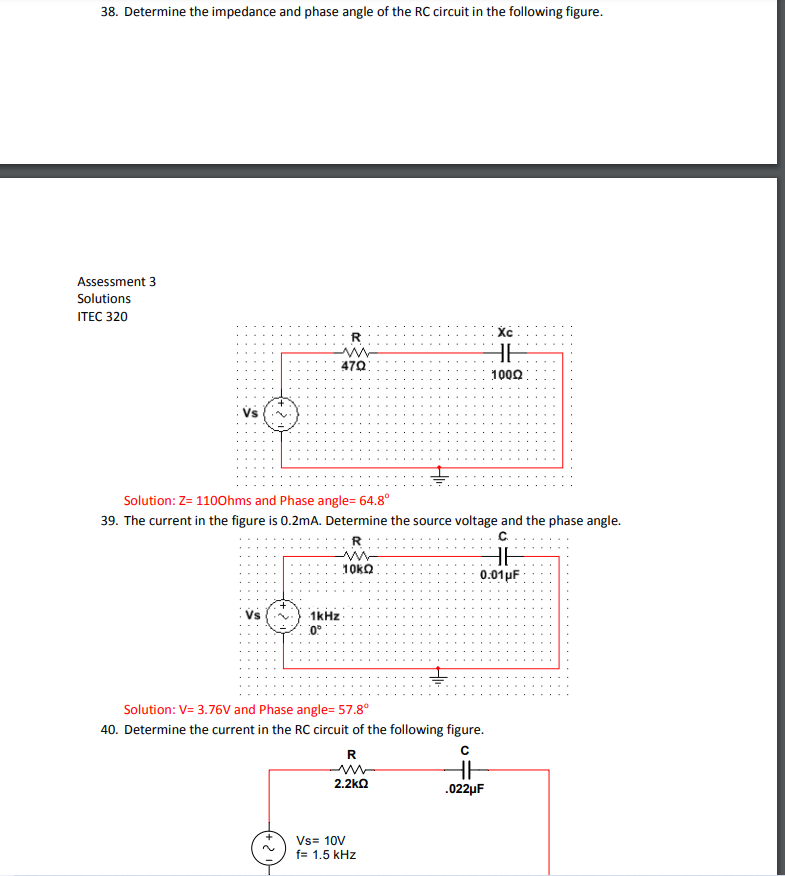 Solved 38. Determine the impedance and phase angle of the RC | Chegg.com