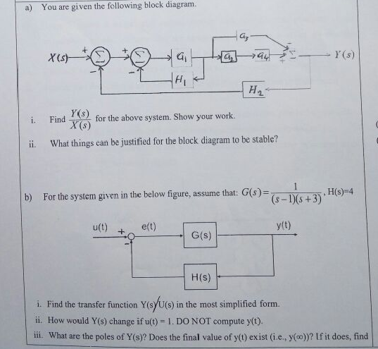 a) You are given the following block diagram. Y) for | Chegg.com