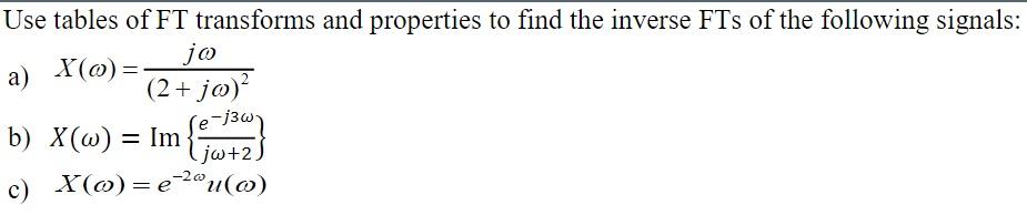 Solved Use tables of FT transforms and properties to find | Chegg.com