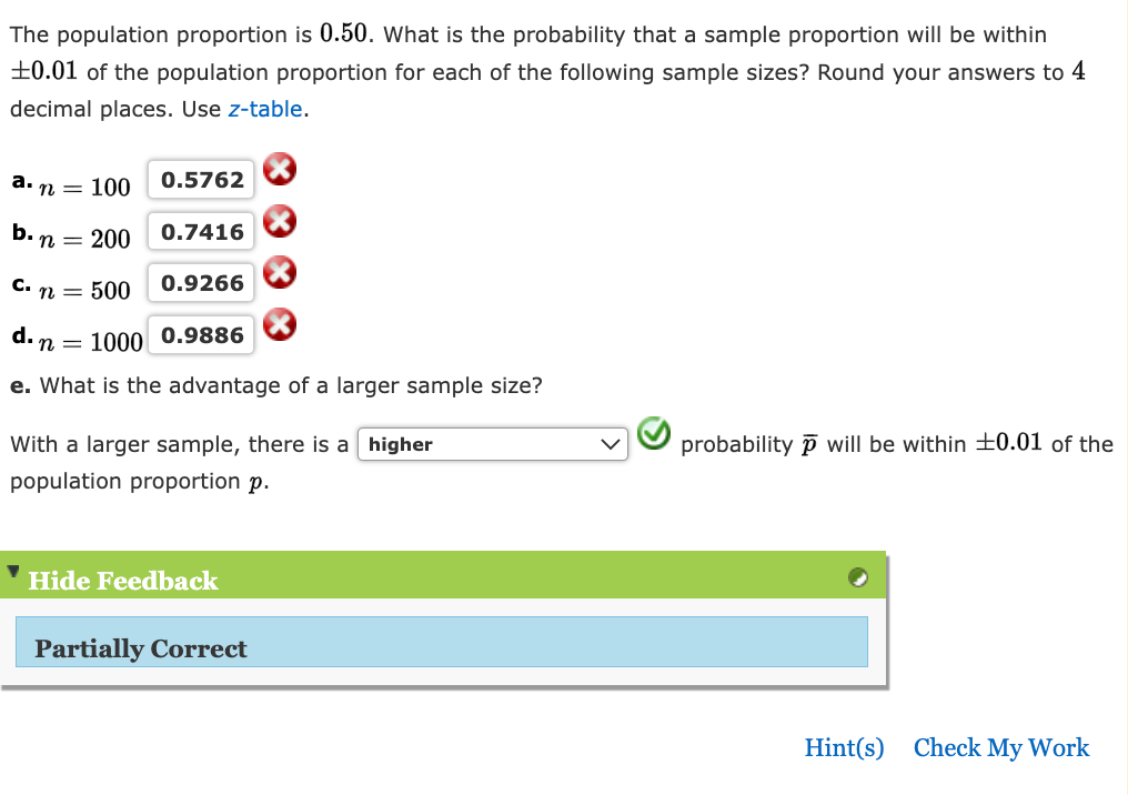 Solved The population proportion is 0.50 . What is the | Chegg.com