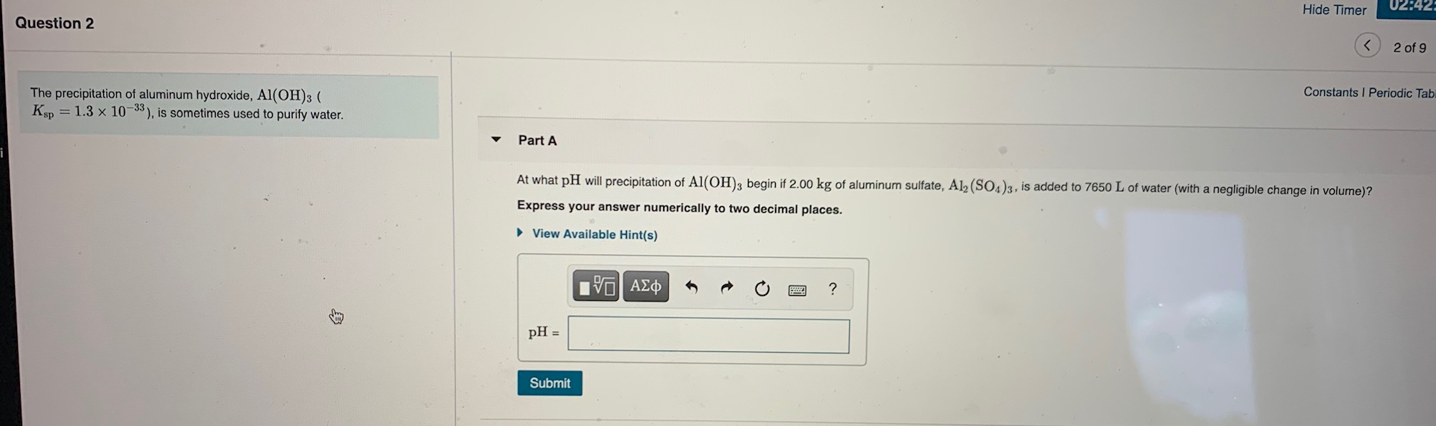 Solved Hide Timer 02:42 Question 2 2 of 9 Constants Periodic | Chegg.com